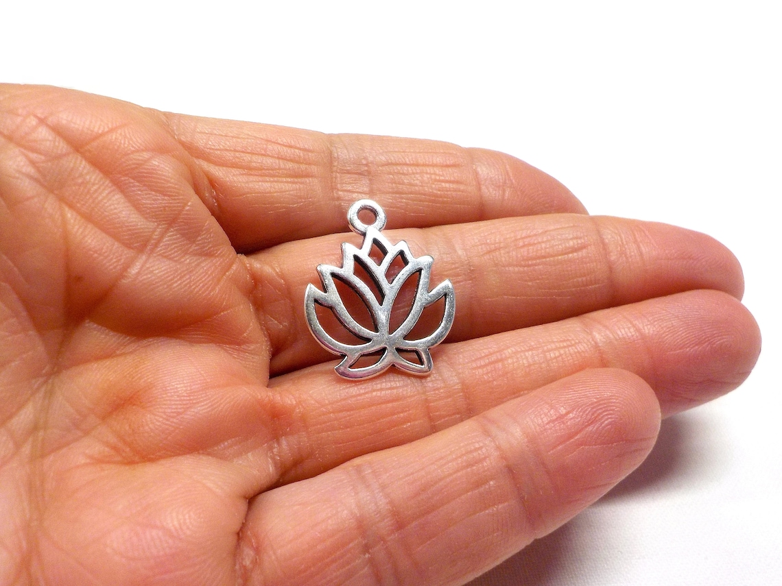 Silver Lotus Flower Charm, Lotus Flower Pendant, Boho Necklace Lotus ...