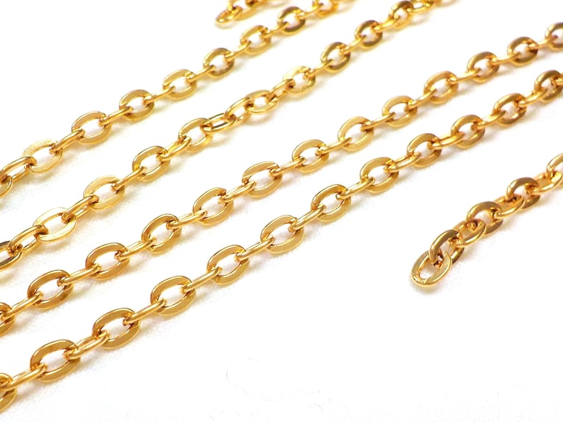 24K Gold Plated Over Steel Oval Flat Cable Chain Oval Open - Etsy