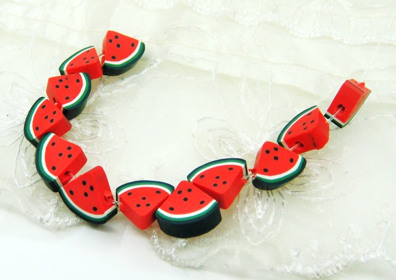 Fimo Polymer Clay Watermelon Fruit Beads, Flat Beads, Fruit Jewelry ...