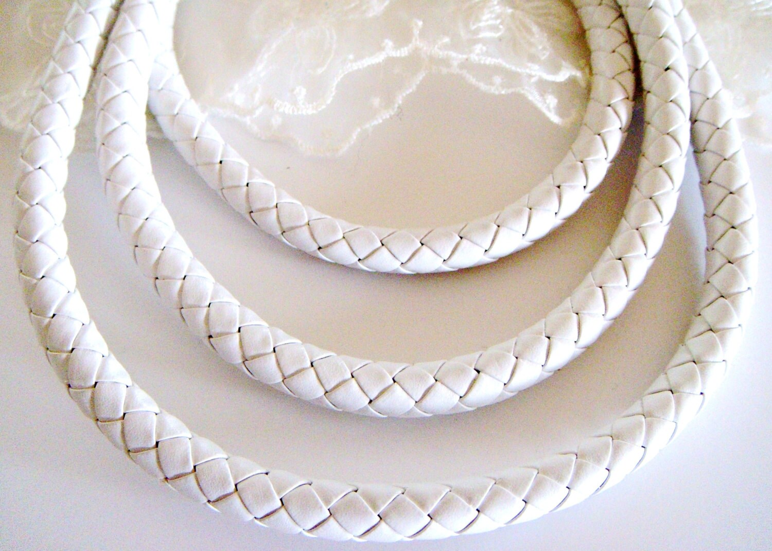 White Braided Vegan Leather Cord Faux Leather 9-10mm Cord | Etsy