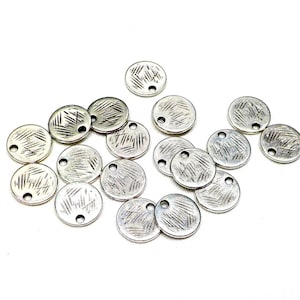 Silver Round Patterned Textured Charm, Hammered Round Pendant, Boho ...