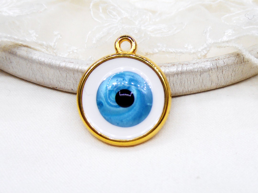 Gold Plated Enamel Evil Eye Charm Pendant, Pearl Turquoise Evil Eye ...