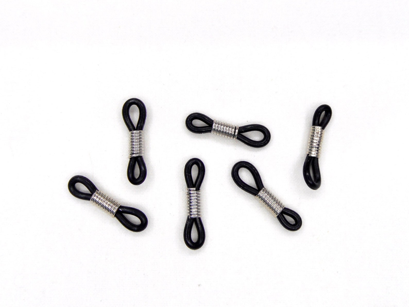Adjustable Eyeglass Holder Ends, Black Rubber Silicon Grips With Silver ...
