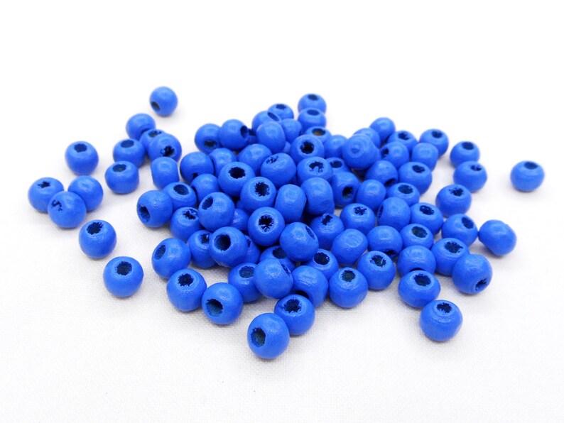 Blue Round Wooden Beads, Blue Natural Wooden Beads, Blue Wood Beads ...