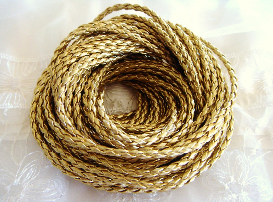 Gold Braided Eco Leather Cord Faux leather 3mm Cord Sold in | Etsy