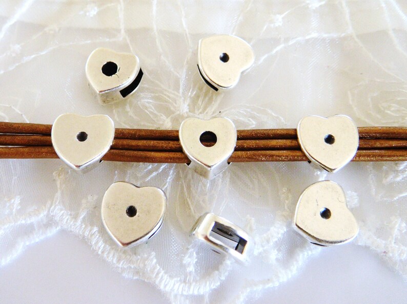 Silver Antique Heart Sliders, Metal Beads Spacers, Findings for Flat 5 ...