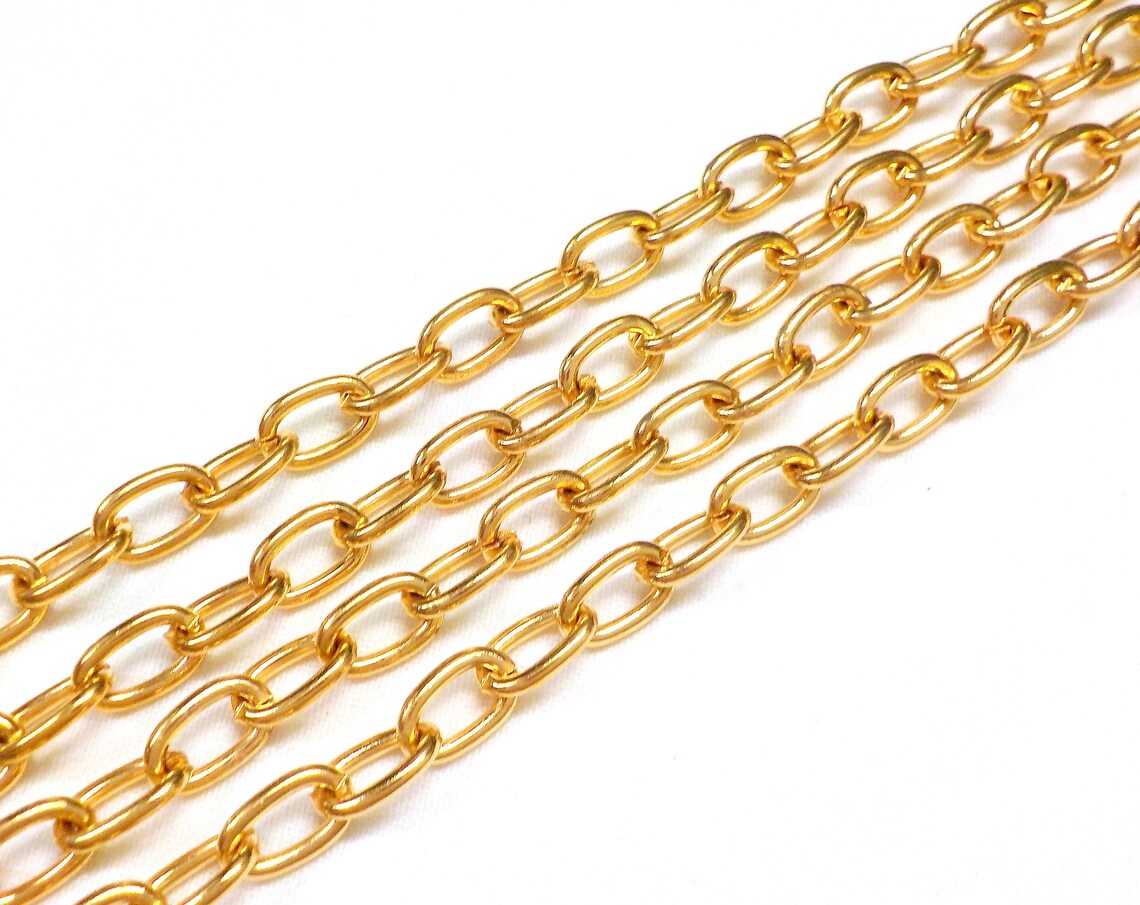 24K Gold Plated Over Steel Oval Link Cable Chain, Oval Open Links 9x6mm ...