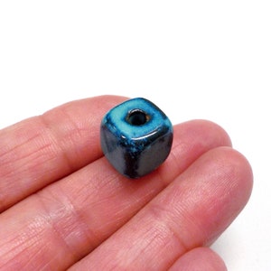 Turquoise Blue Ceramic Cube, Handmade Enameled Ceramic Beads, Glazed ...