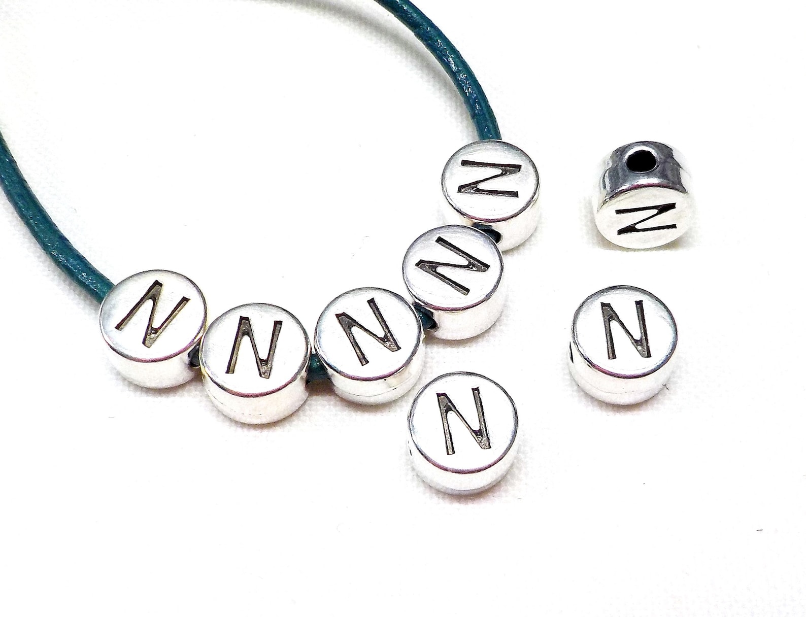 Letter Bead N Round Spacer Bead Silver Plated Initial | Etsy