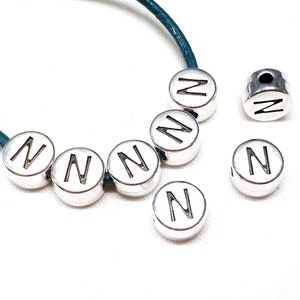Letter Bead N, Round Spacer Bead, Silver Plated Initial Slider ...
