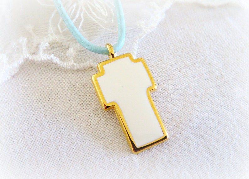 Ivory Enamel Cross Pendant, Gold Plated Cross, Large Cross Pendant ...