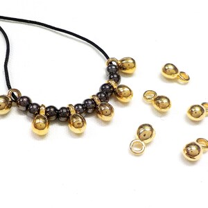 Gold Plated Tiny Balls With Ring, Small Dangle Drop Charms, Chain End ...