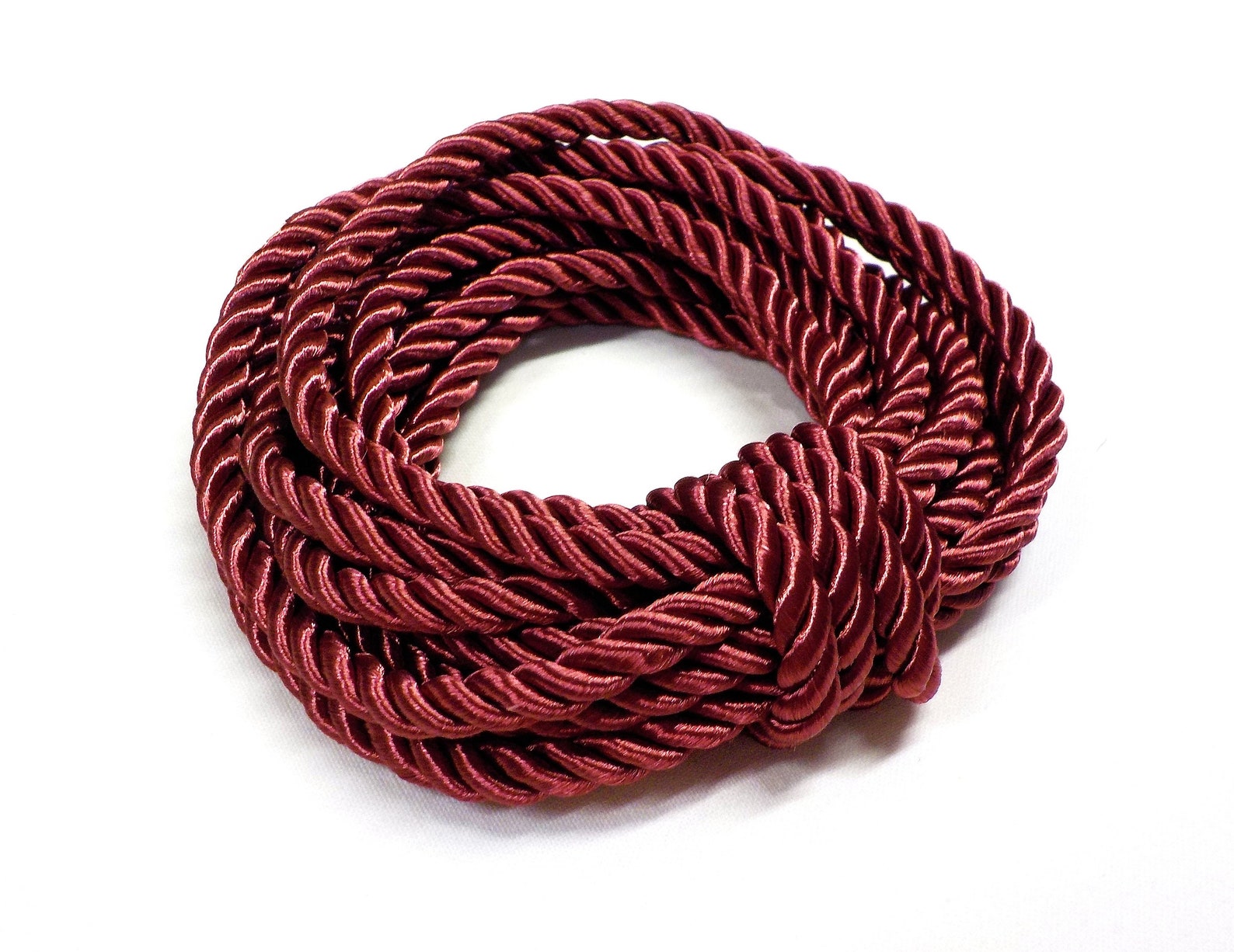5mm Dark Red Satin Twisted Cord, Wrapped Thread Cord, Polyester Braided ...