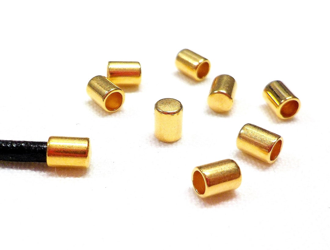 Gold End Caps 3x4mm (without Loop and Hole) for 2mm Leather, Leathers ...