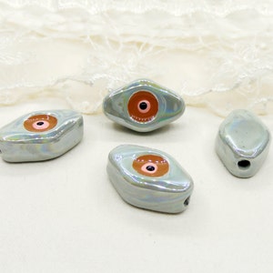 Rhombus Ceramic Bead, Greek Enameled Ceramic Slider, Evil Eye Bead ...