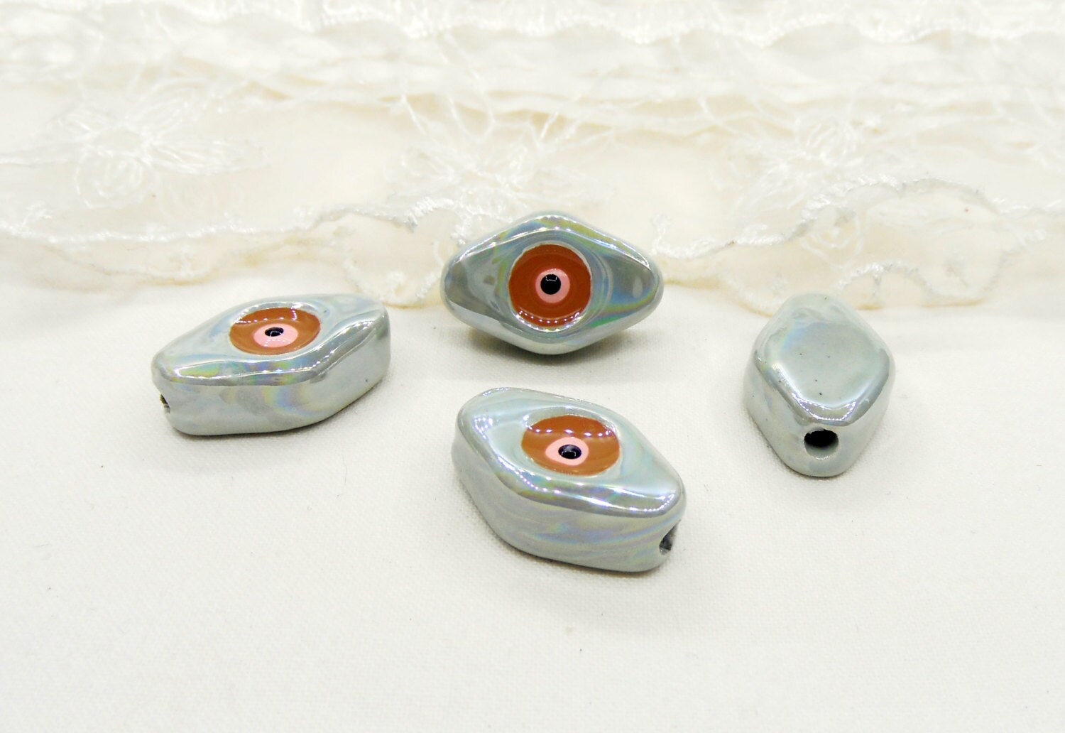 Rhombus Ceramic Bead, Greek Enameled Ceramic Slider, Evil Eye Bead ...