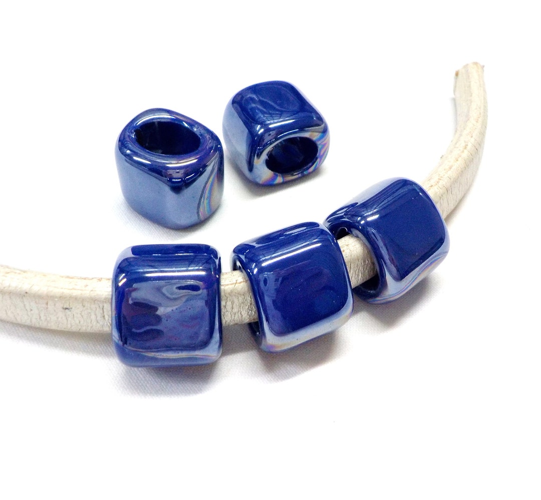 Ceramic Bead Tube Slider, Electric Blue Ceramic Bead, Blue Iridescent ...