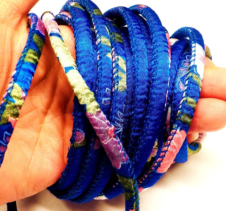 Blue Japanese Style Fabric Satin Cord Round Floral Cord | Etsy