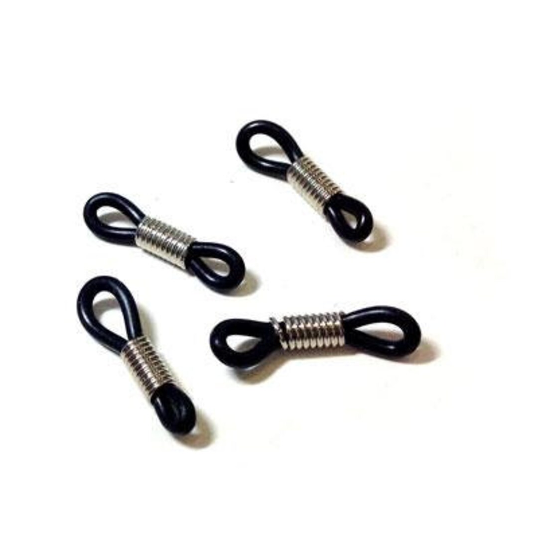 Adjustable Eyeglass Holder Ends, Black Rubber Silicon Grips With Silver ...