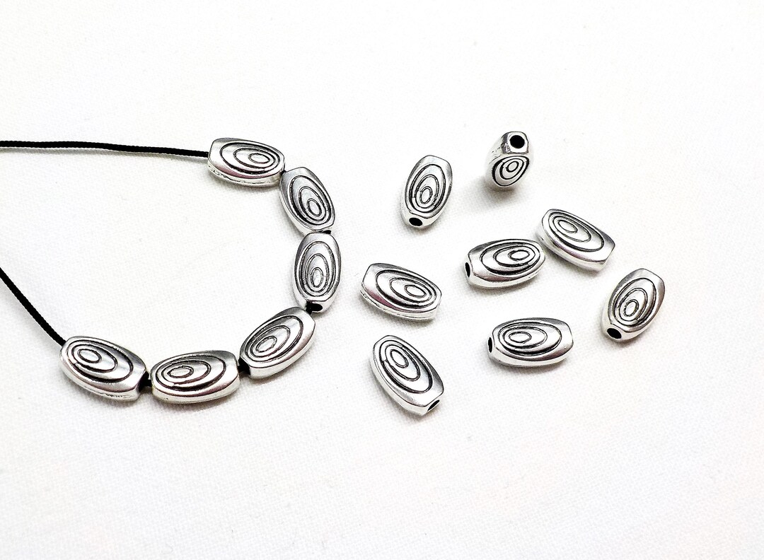 999 Silver Plated Oval Bead Tubes, Oval Spacer Beads, Metal Patterned ...