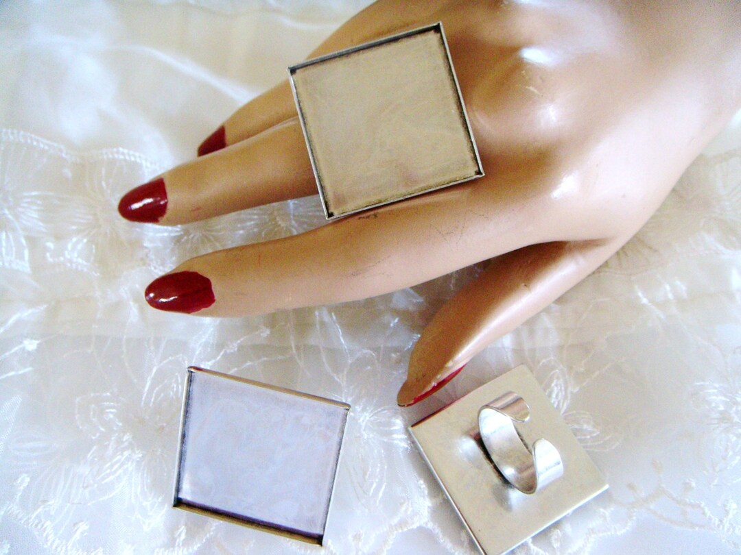 Ring Base, Adjustable Finger Ring Square Bezel Cup, Brass Ring Square ...