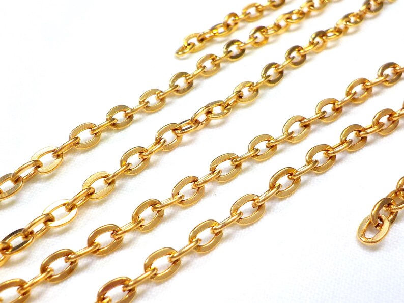 24K Gold Plated Over Steel Oval Flat Cable Chain Oval Open - Etsy