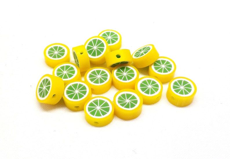Fimo Polymer Clay Lime Lemon Beads Round Flat Beads Fruit - Etsy