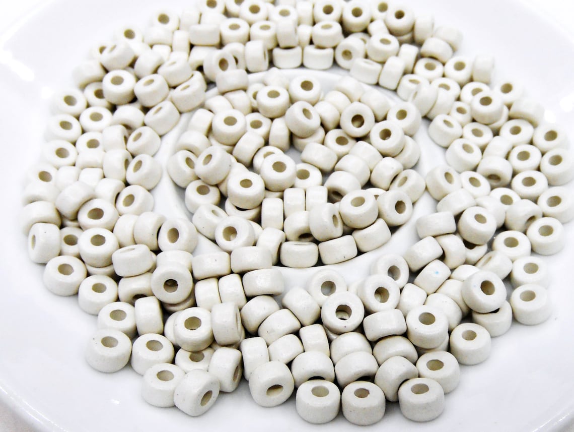 Greek Ceramic Bead Spacer, Tube Slider Ceramic, Washer Ceramic, White ...