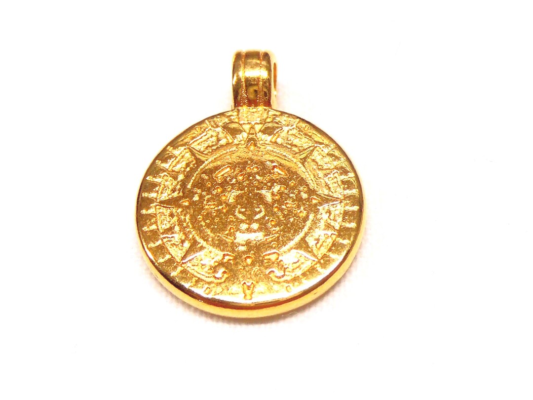Mayas Calendar 24K Gold Plated Disc Pendant, Mayas Charm, Ancient Maya ...