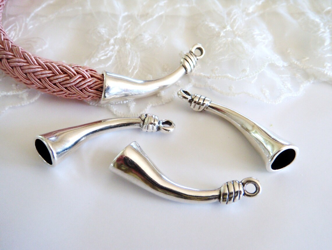 Silver End Cap, Horn Silver End Clasp, Terminal Horn Cap, Cord End for ...
