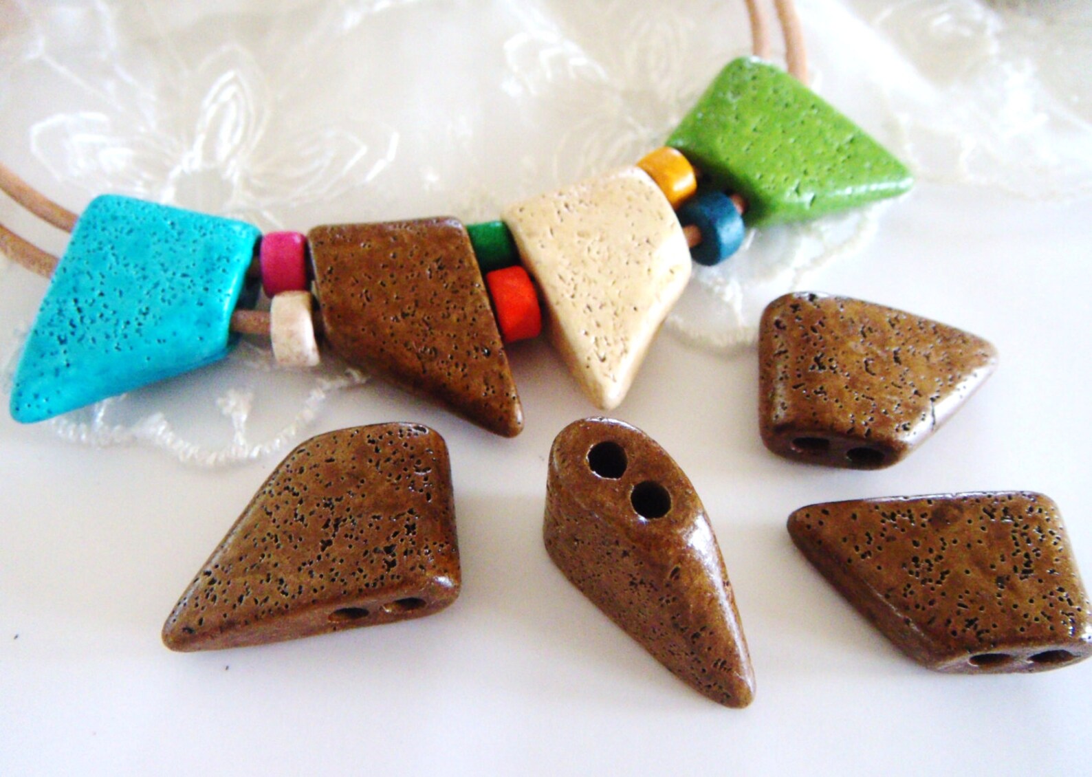 Greek Ceramic Trapezoid Bead, Spacer, Double Holes, Brown Matte Finish ...