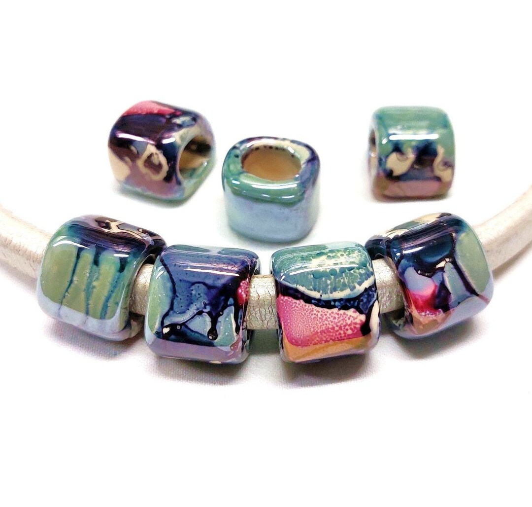 Ceramic Bead Tube Slider for Oval Licorice Cord, Purple Blue Red Green ...