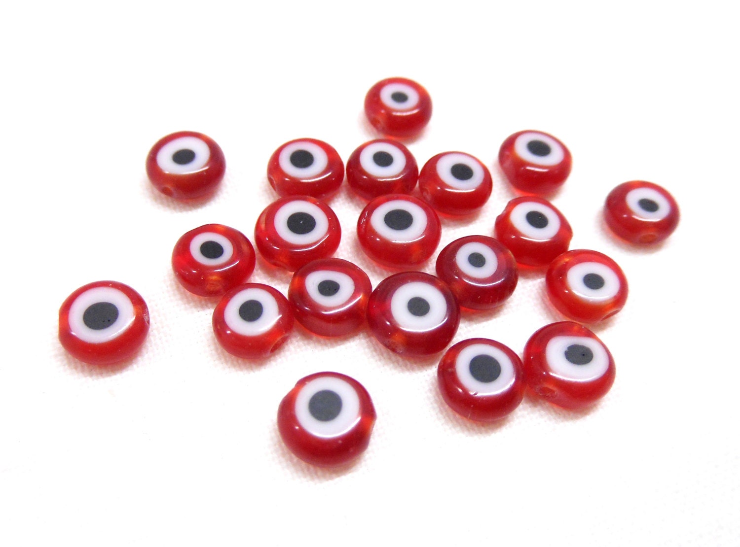 Glass Evil Eye Flat Beads, Red Evil Eye Beads, Glass Round Beads, Good ...