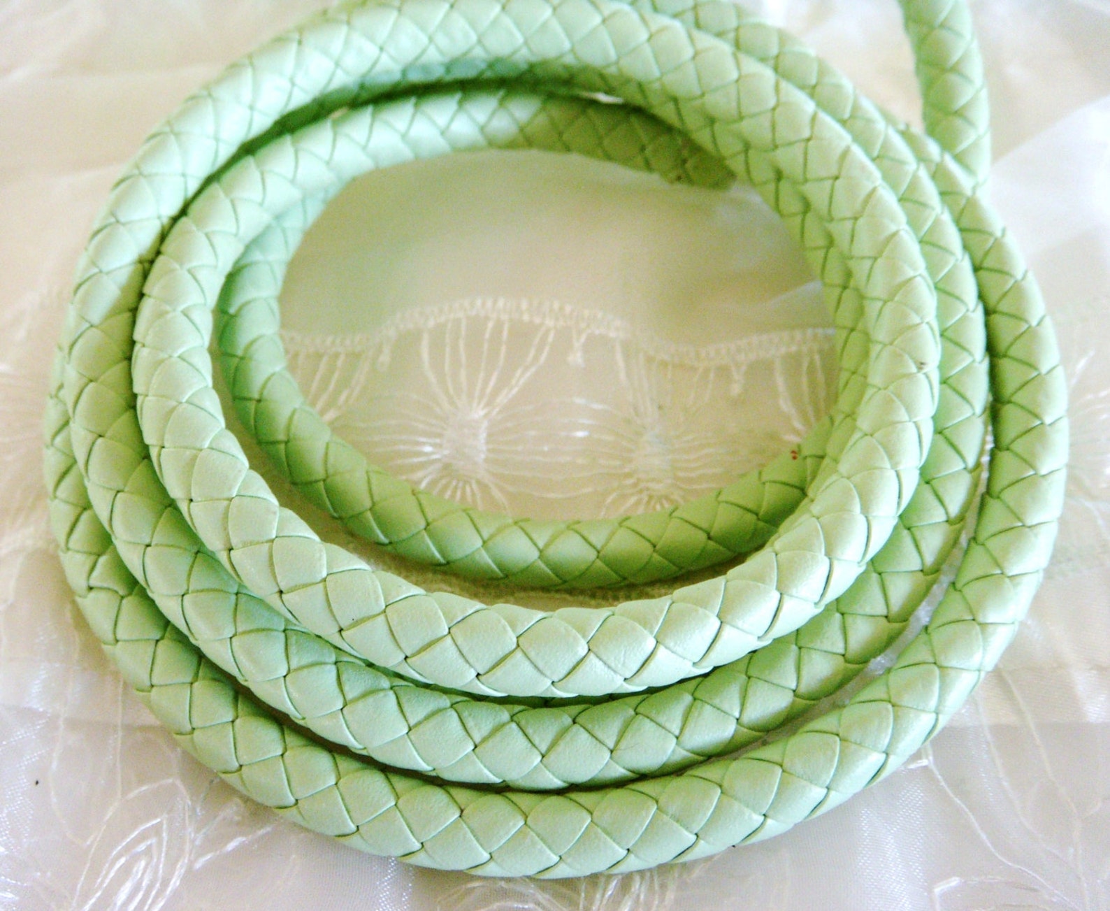 Veraman Light Green Braided Vegan Leather Cord, Faux Leather 7-8mm Cord ...