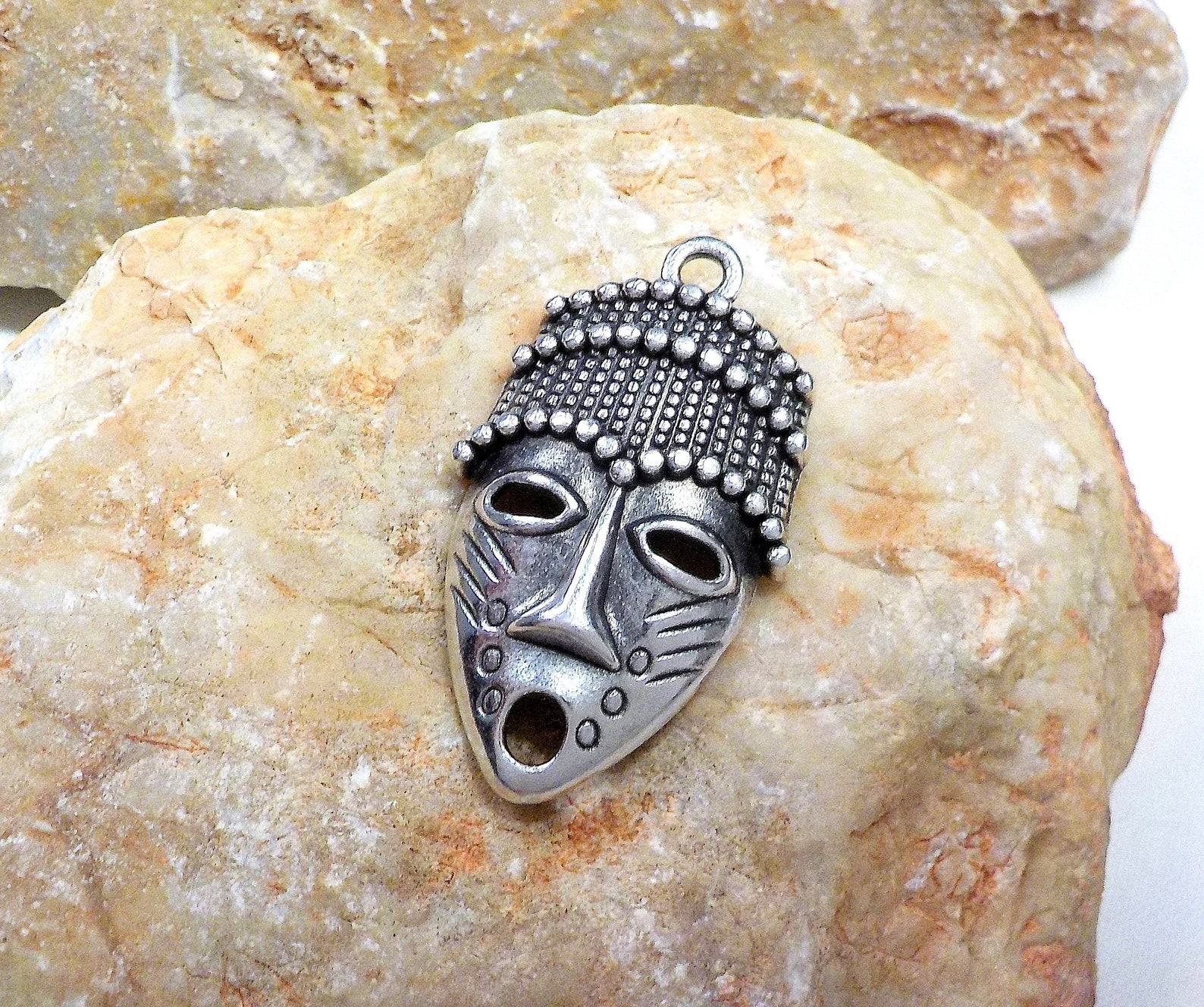 Silver African Mask Pendant, African Traditional Mask, Ethnic Pendant ...