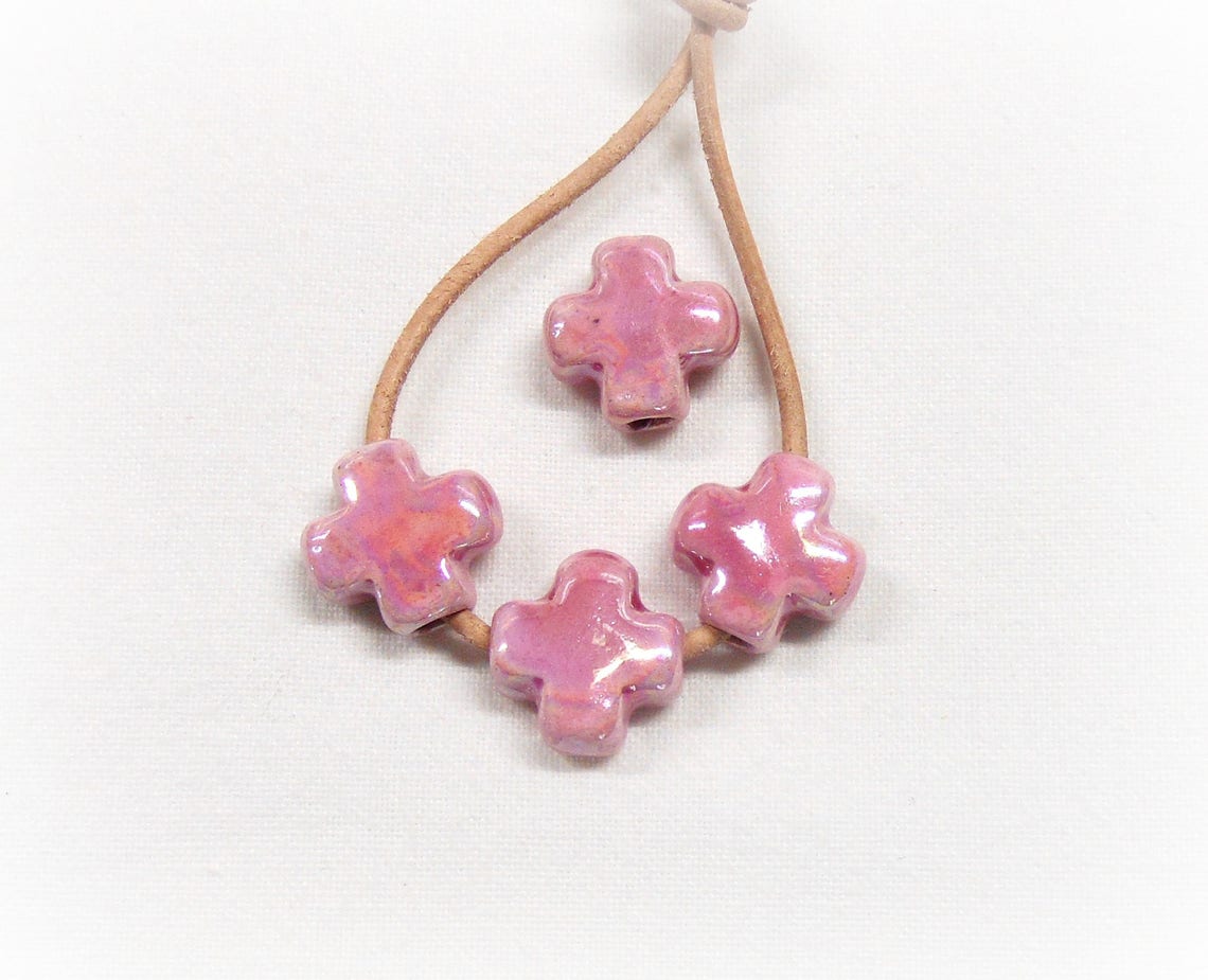 Pink Ceramic Cross Bead Greek Enameled Ceramic Slider | Etsy