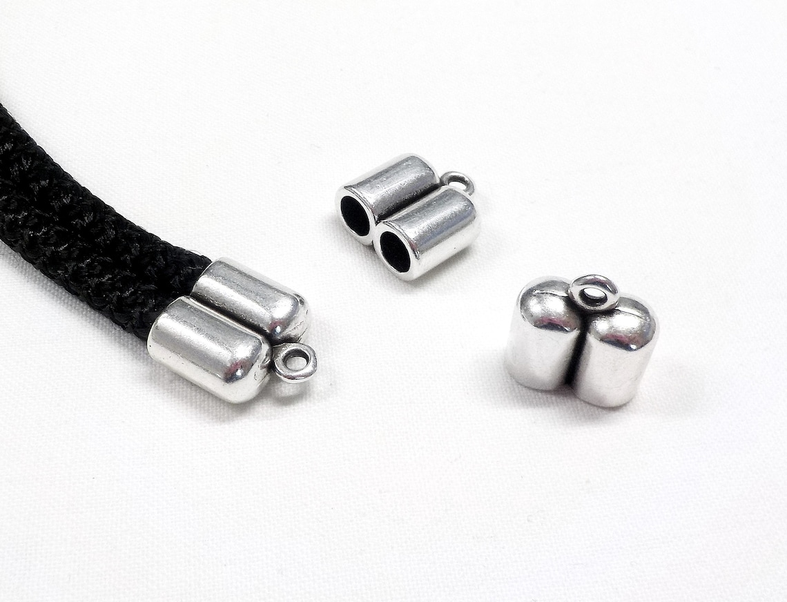 Silver Plated Double End Caps Double Terminator Double Cord - Etsy