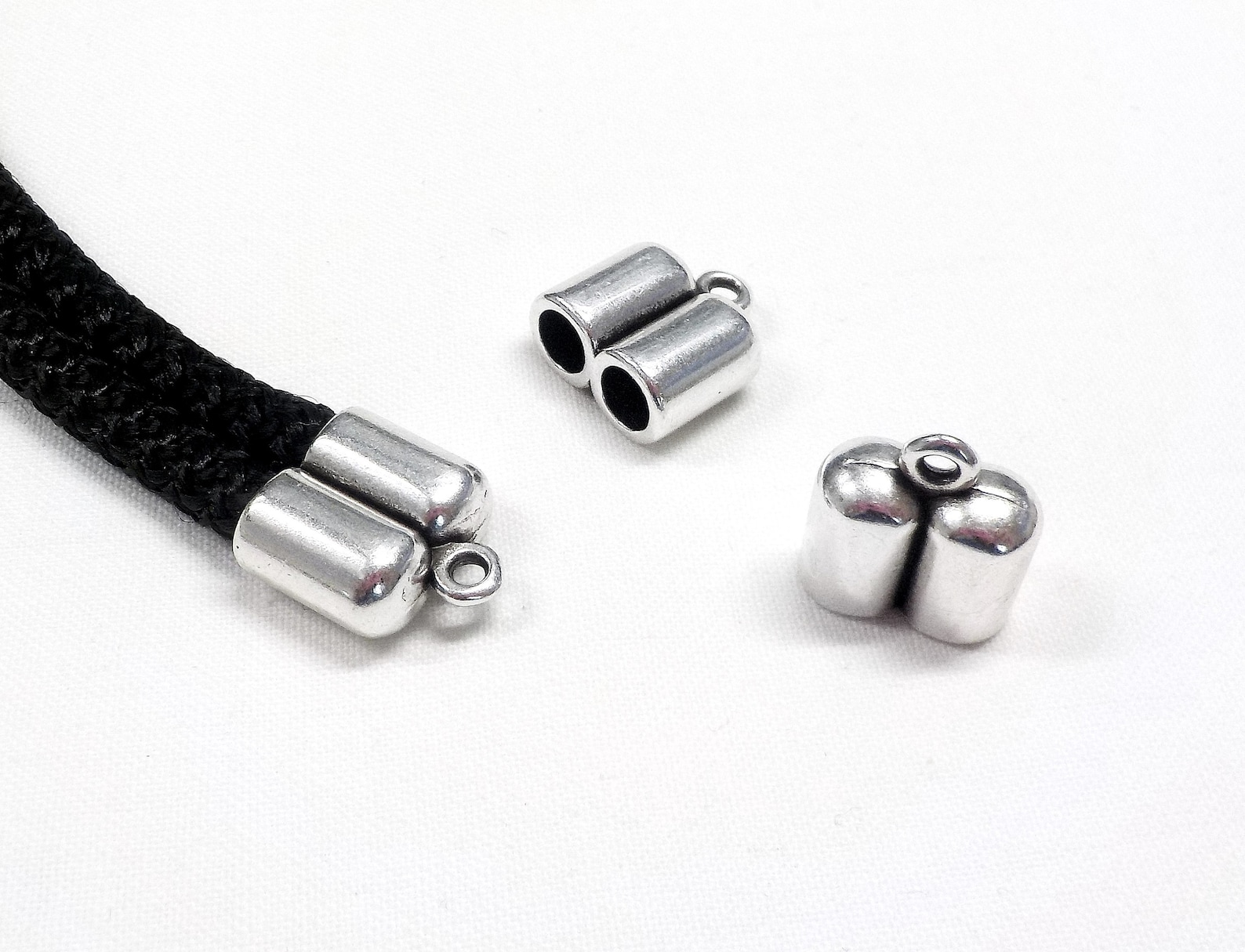 Silver Plated Double End Caps Double Terminator Double Cord - Etsy