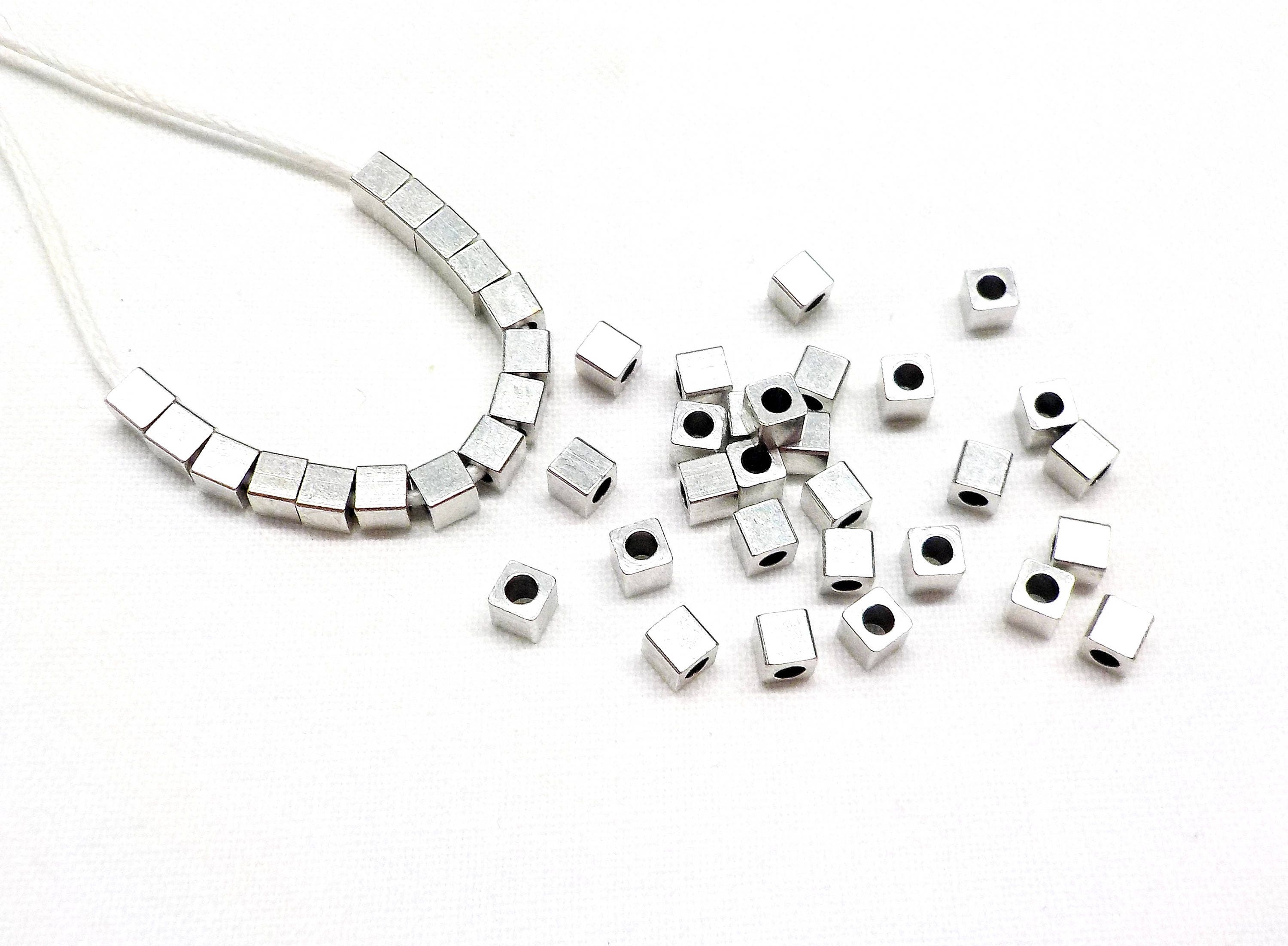 Silver Cube Spacer Beads, Metal Square Geometric Bead, Tiny Metal Beads ...