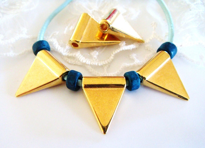 Gold Plated Triangle Bead, Geometric Triangle Pendant, Focal Bead ...
