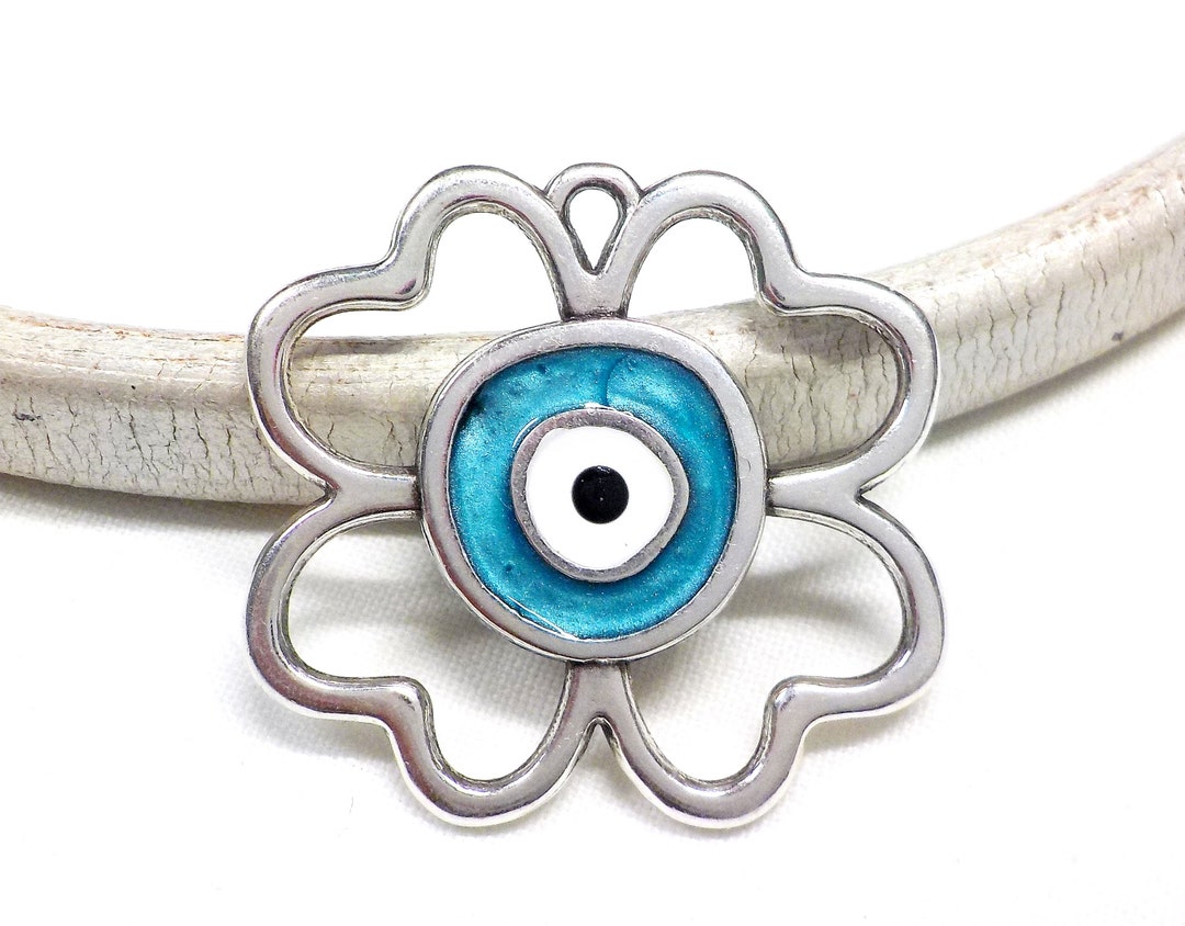 Four Leaf Clover Pendant, Silver Plated With Enamel Evil Eye Clover ...