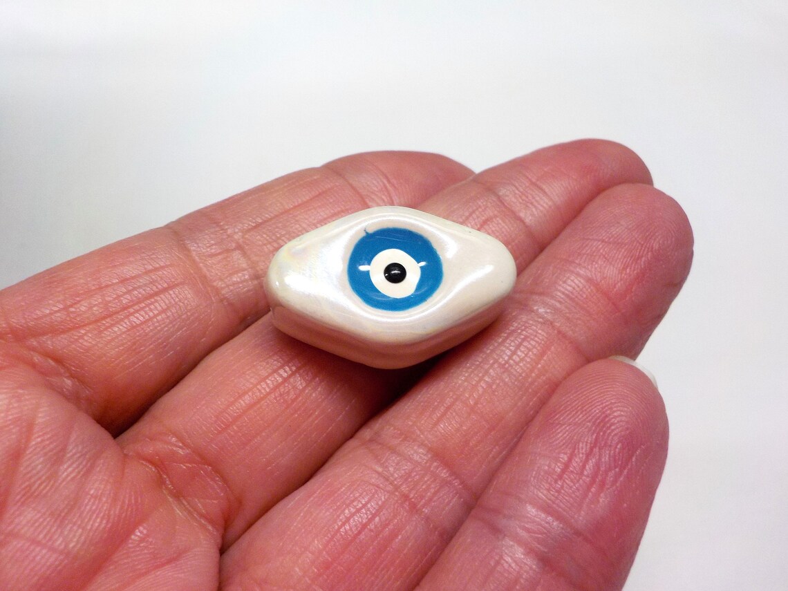 Rhombus Ceramic Bead Greek Enameled Ceramic Slider Evil Eye - Etsy