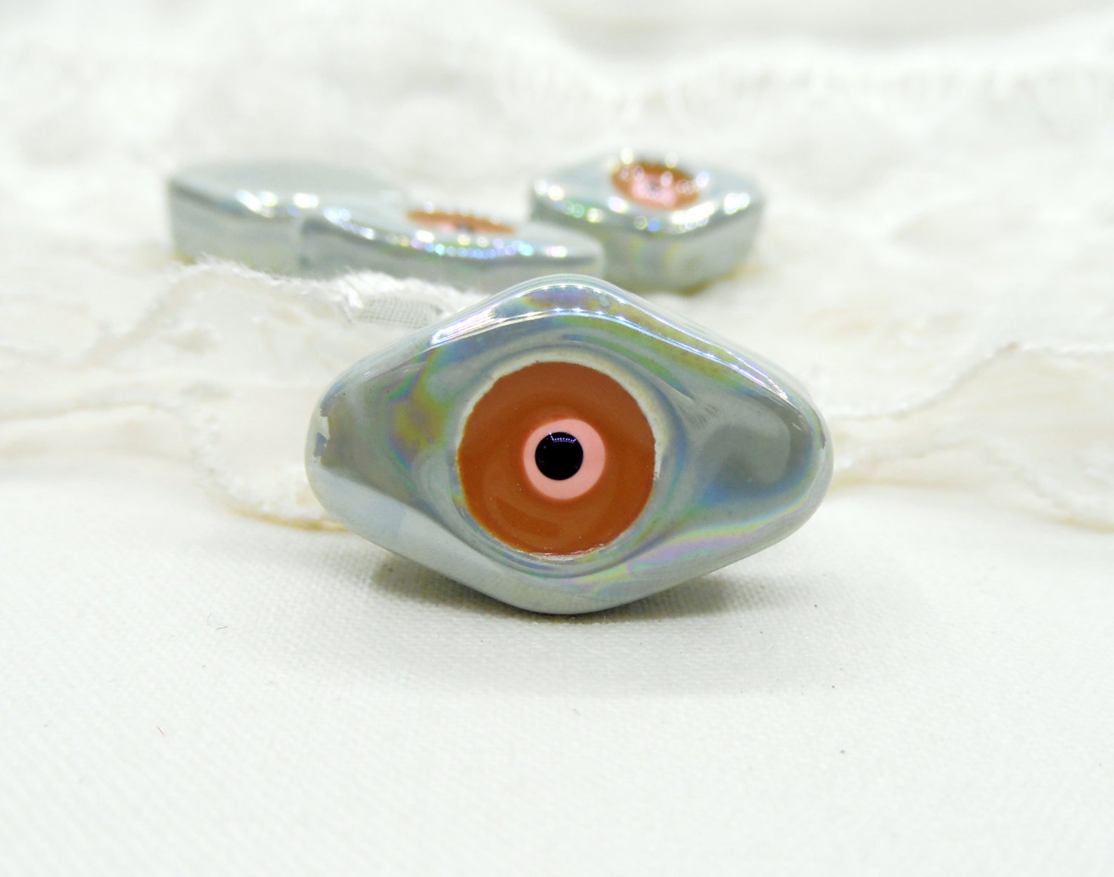 Rhombus Ceramic Bead Greek Enameled Ceramic Slider Evil Eye - Etsy
