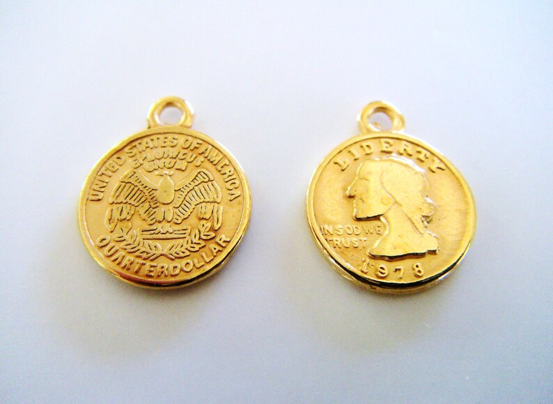 Gold Plated Tiny Quarter Dollar Replica Coin Charm American - Etsy