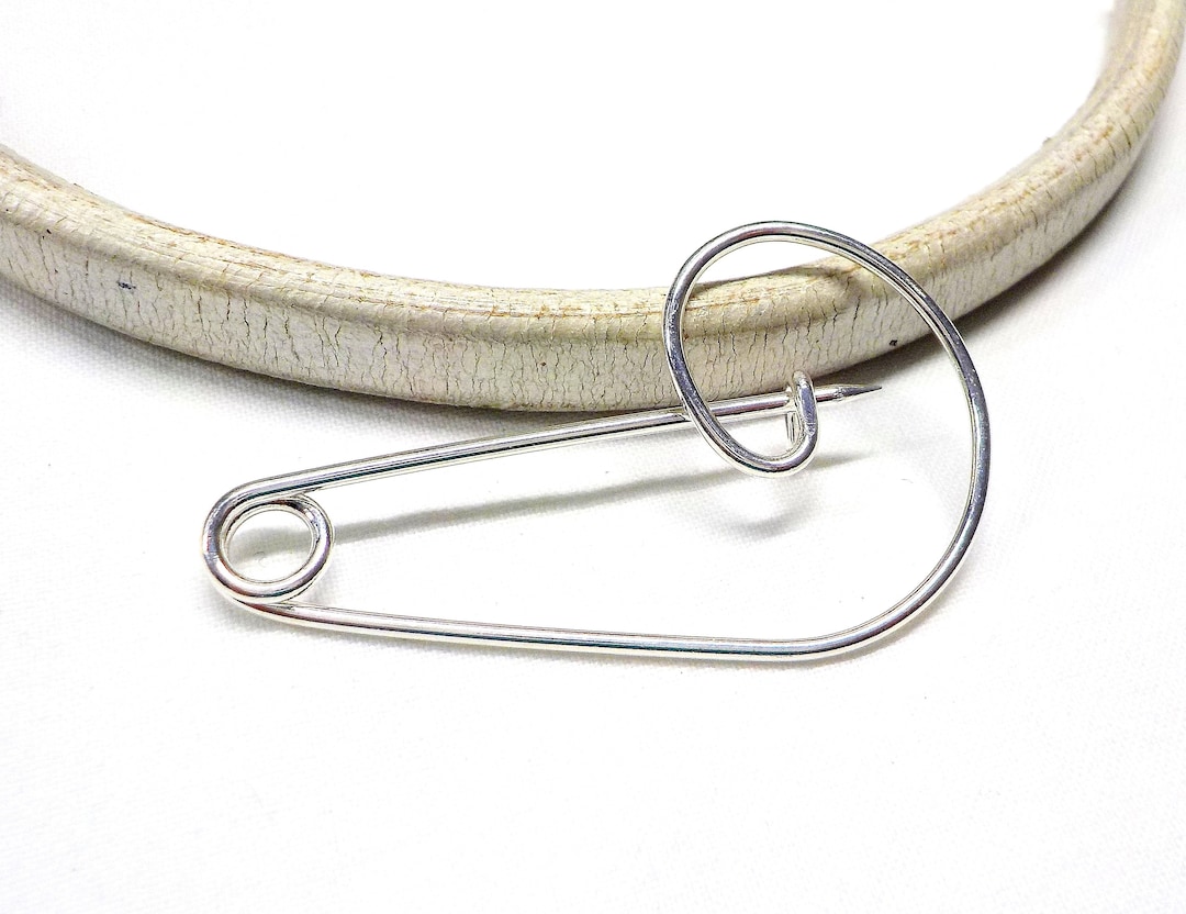 Large Silver Plated Safety Pin, Handmade Safety Pin Brooch, Charm ...