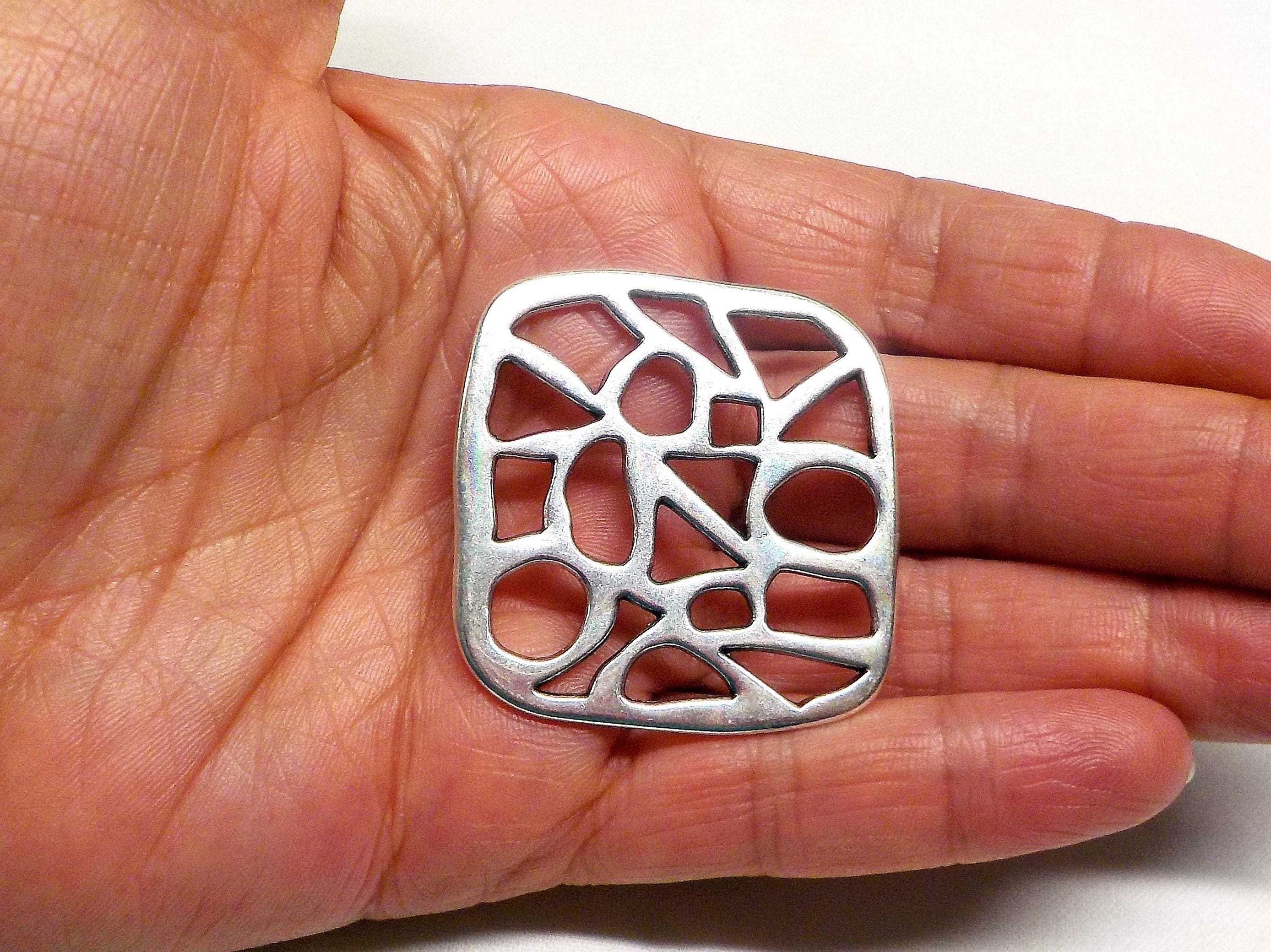 Silver Plated Square Charm Pendant Connector Link Necklace | Etsy