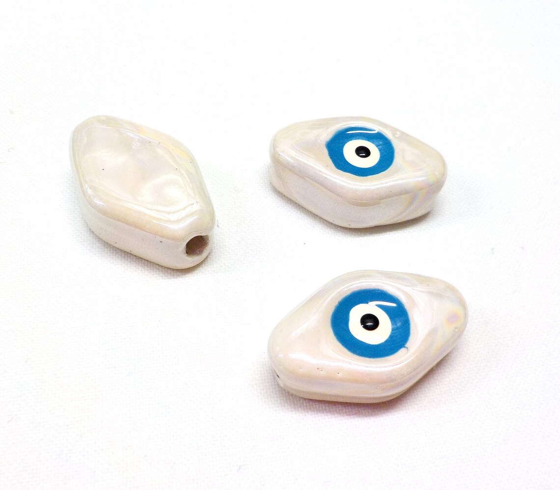 Rhombus Ceramic Bead, Greek Enameled Ceramic Slider, Evil Eye Bead ...