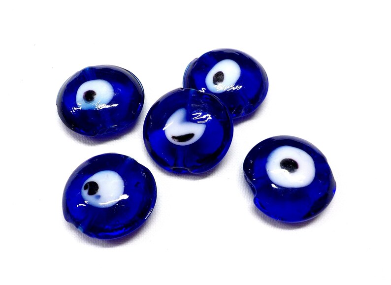 Large Evil Eye Flat Beads Blue Evil Eye Beads Good Luck | Etsy