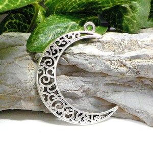Silver Plated Filigree Crescent Moon Pendant, Half Moon Pendant ...