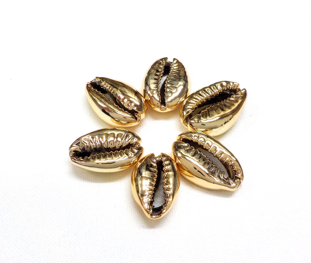 Gold Plated Natural Sea Shell, Back Cut Cowrie Shell Beads, Gold ...